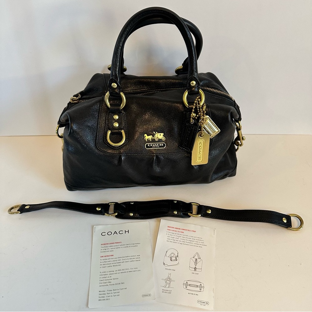 2008 Coach Madison Sabrina Black Leather Satchel Hobo… - Gem